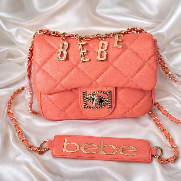 bebe | Bags | Nwt Bebe Coral Quilted Crossbody Bag W Gold Chain Strap ...